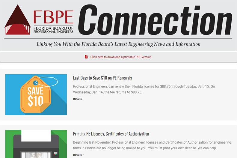 FBPE Newsletter: January 2019 - Florida Board of Professional Engineers