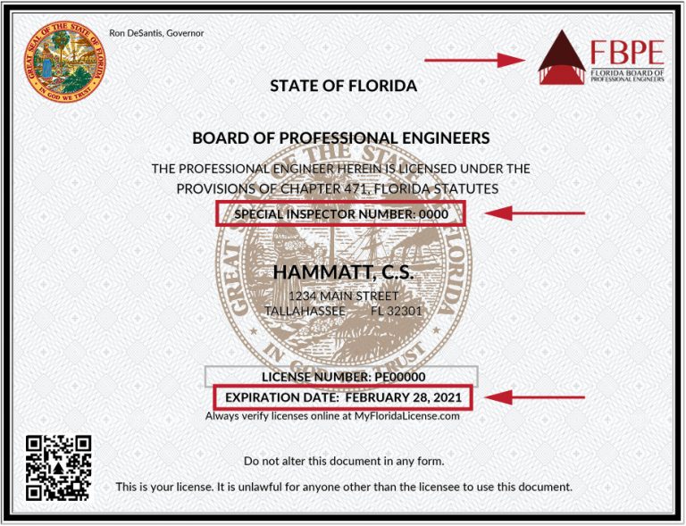 Revised PE License With SI Number Now Available - Florida Board of ...