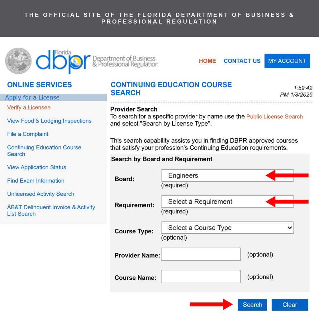 CE Course Search - Florida Board of Professional Engineers